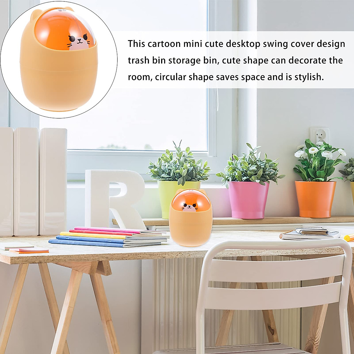 Homoyoyo Mini Garbage Bin Mini Kawaii Cute Bear Trash Bin, Nordic Style Tiny Trash Can, Mini Trash Can with Lid for Office Bedroom Use Mini Desk Bin