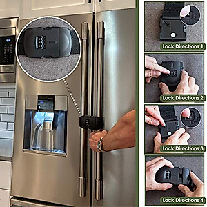 Urban August Premium Refrigerator Lock for Kids Children Toddlers Special Needs - Adjustable Fridge Cabinet Lock with Combination Code - Easy-to-Use Childproof French Door Lock - 1 Pack, Short