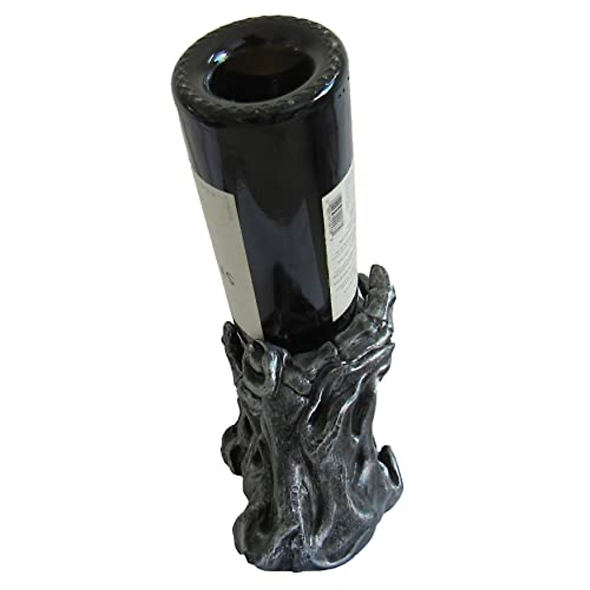 DWK - Gargle of Wine - Skeleton in Flames Tabletop Wine and Bottle Display Caddy Home Décor Dining Centerpiece Kitchen Accessory Bar Accent, Pewter Finish, 11.5-inch