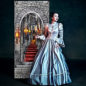 Remagr Door Cover Decorations Castle Entrance Door Cover 3D Medieval Theme Castle Backdrop Gothic Birthday Photo Background Banner for Remagr Vampire Party Decor Supplies, 78 x 36 Inch
