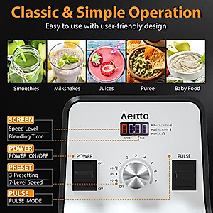 Aeitto Blender, Blenders for Kitchen with 1500-Watt Motor, 68 Oz Large Capacity, 3-Preset Function Countertop Professional Blenders for Ice Crush, Frozen Drinks(Sliver)