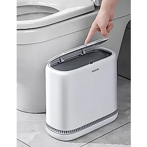 funest Bathroom Trash Can, 3.3 Gallon/12.5 Liter Slim Garbage Can with Lid, Adsorption Trash Can with Press-Top Lid, Narrow Plastic Wastebasket for Bathroom, Office, Bedroom, Kids Room, Living Room
