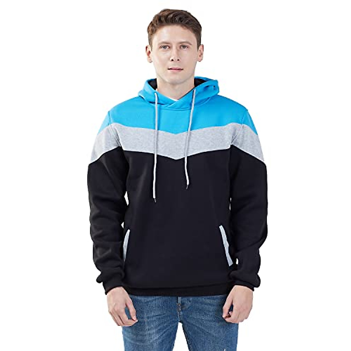 Mooncolour Men's Novelty Color Block Hoodies Cozy Sport Autumn Outwear Black/Grey/Blue M Black US Medium