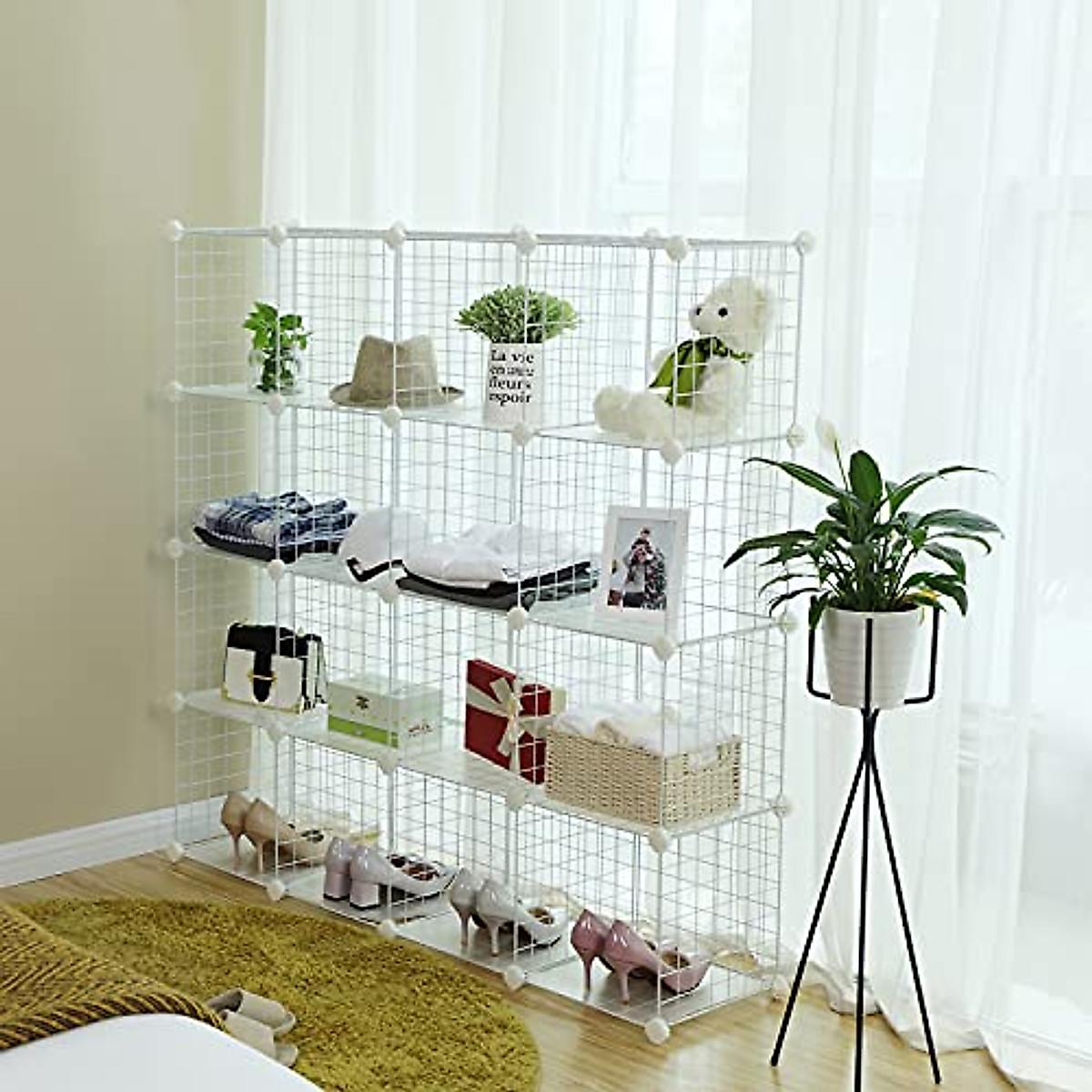 SONGMICS 16-Cube Shelves Organizer, Modular Bookcase, DIY Closet Cabinet Shelf White ULPI44W