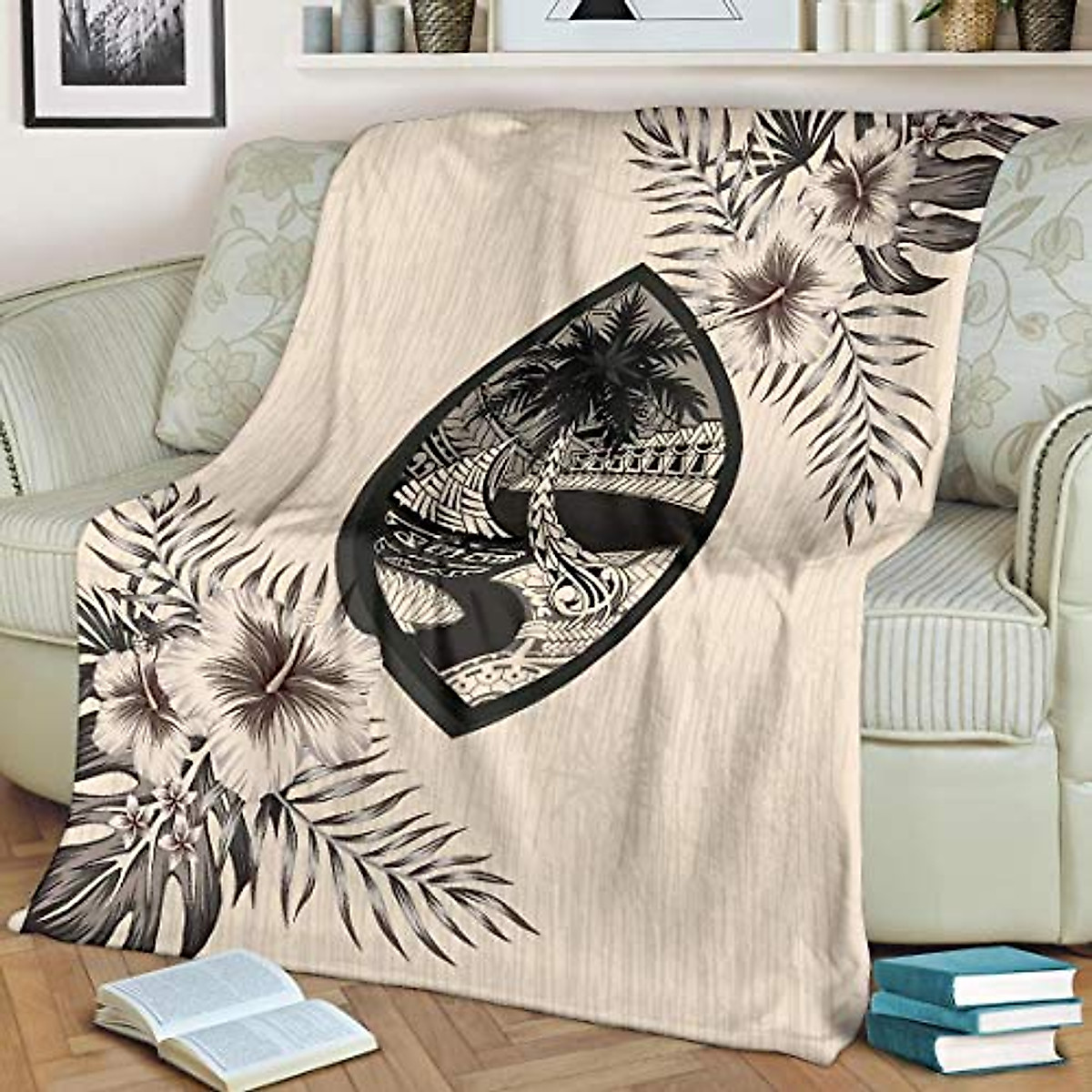 Generic The Beige Hibiscus Blanket, Guam Blanket Sherpa Fleece Throw Blanket New Year Gift to My Son Daughter Niece Nephew Sofa, Bed, Outdoor, Hotel and Home, Size 148