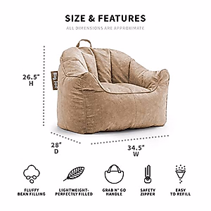 Big Joe Hug Bean Bag Chair, Caribou Hyde, Faux Polyester Blend, 3 feet