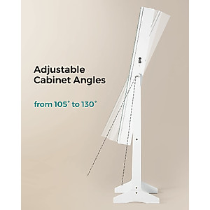 SONGMICS LED Mirror Jewelry Cabinet, Adjustable Brightness and 3 Shades of Light, Standing Jewelry Armoire with Full-Length Mirror, Jewelry Organizer with Built-in Mirror and Lights, White UJJC016W01