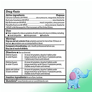Hyland's 4 Kids Stuffy Nose & Sinus Cold and Allergy Medicine for Children Ages 2+ Headache Relief and Nasal Decongestant, 50 Tablets