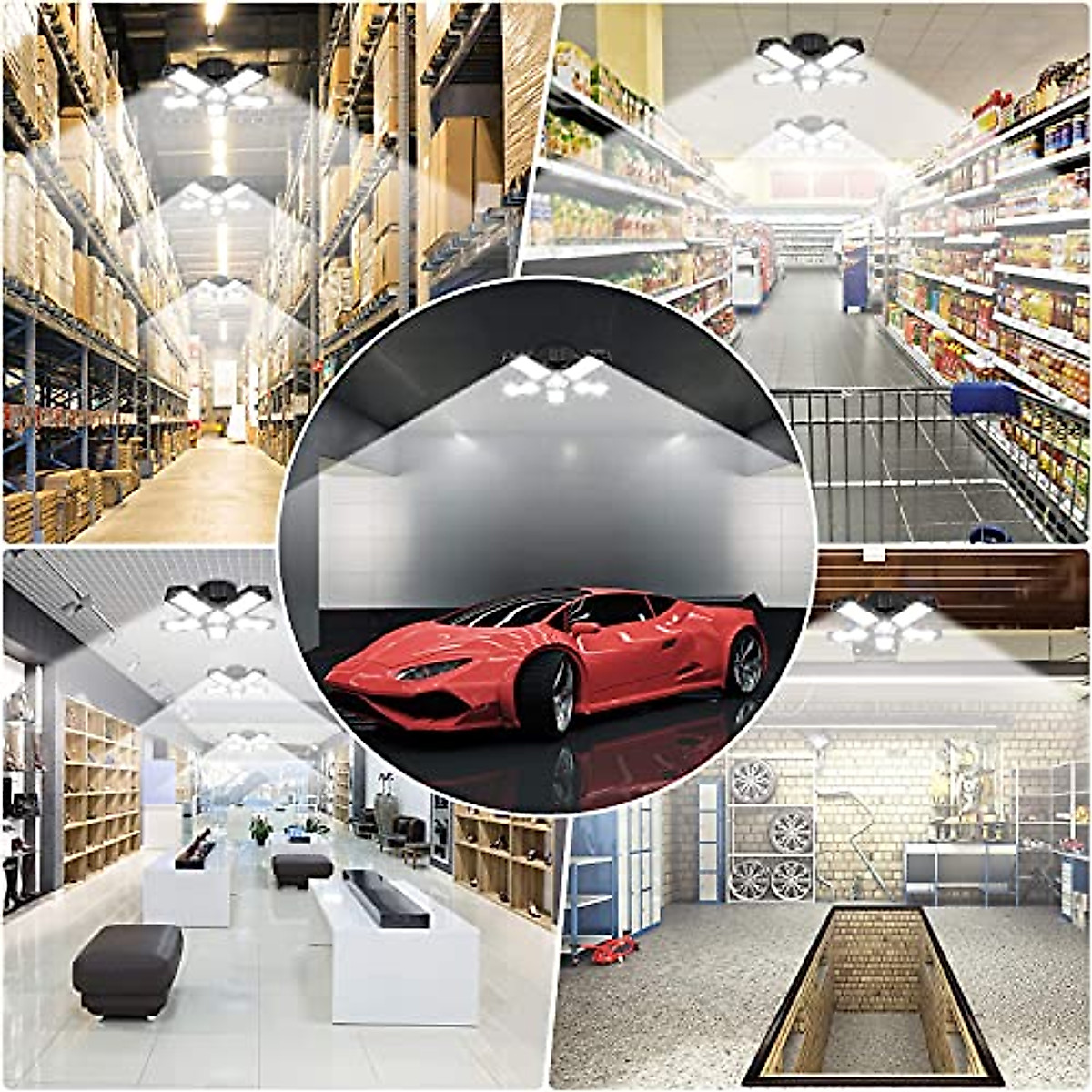AXUAN 160W LED Garage Light 2 Pack, 16000LM Garage Light with 6 LED Garage Ceiling Lights Panels, Deformable LED Shop Light LED Glow Light for Garage, Basement, Workshop