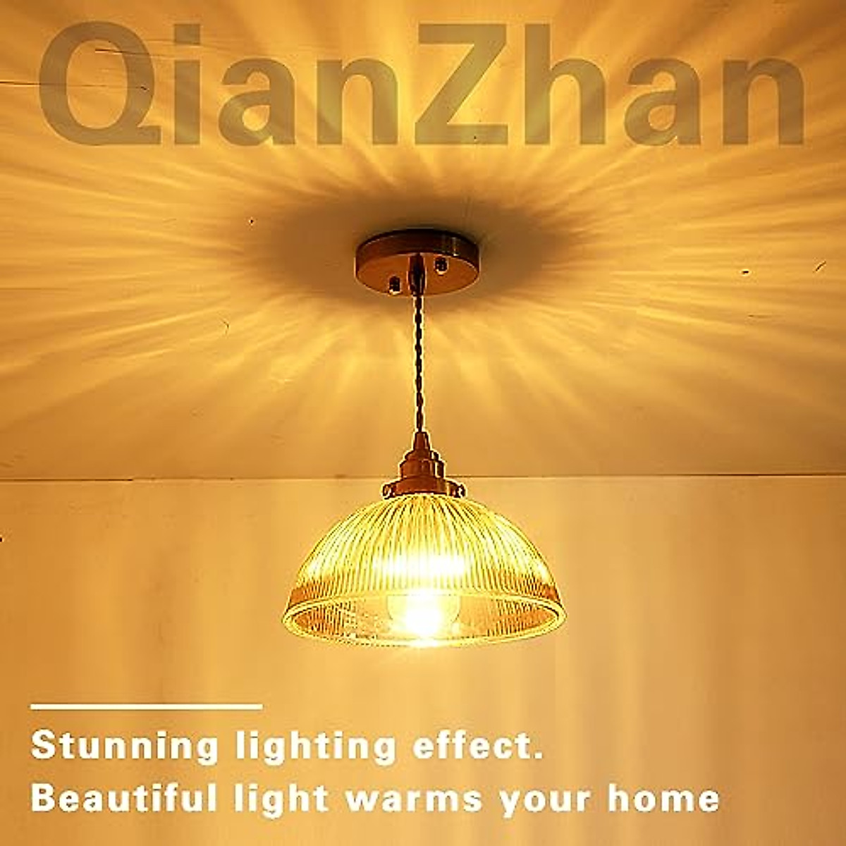 QianZhan Glass Pendant Light, 9.8" Gold Brushed Pendant Lighting Fixtures with Amber Glass Shade, Modern Dome Hanging Lights for Kitchen Island Dining Room Hallway Bedroom