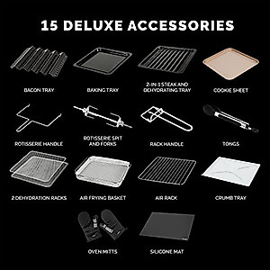 Kalorik MAXX® Complete Digital Air Fryer Oven, 26 Quart, 10-in-1 Countertop Toaster Oven Air Fryer Combo, Up to 500°, 14 Accessories & 60 Recipe Cookbook, 1750W, Stainless Steel