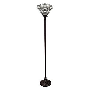 Amora Tiffany Floor Lamp Torchiere - Traditional Style Peacock Design 69” Stained Glass Lamp, Custom Handcrafted Pole Lamp with 3-Way Rotary Switch - Decorative Floor Lamp for Living Room