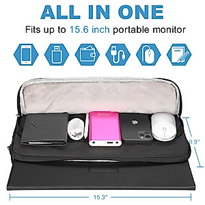 Losong Portable Monitor Case 15.6 Inch, Protective Carrying Sleeve Storage Bag, Portable Display Bag with Accessory Pocket for 15.6 Inch Portable Monitor, Size-15.3"x9.9" Black
