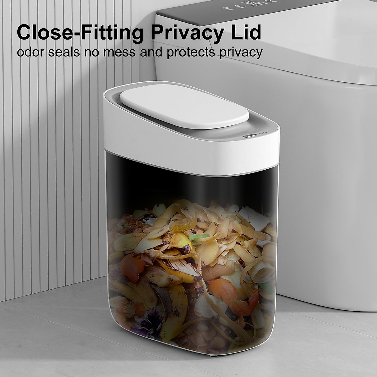 Coeusy Bathroom Trash Can,Motion Sensor Trash Can Automatic Touchless,Smart Bathroom Garbage Can with a Lid,Auto-Adsorption Slim Small Waste Basket for Bedroom,Office,3 Gallon White