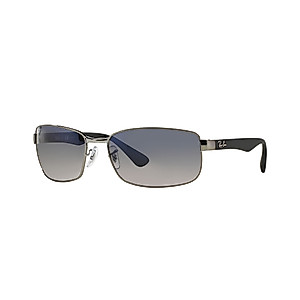 Ray-Ban RB3478 Rectangular Sunglasses, Gunmetal Frame/Blue Polarized Lens, 60 mm