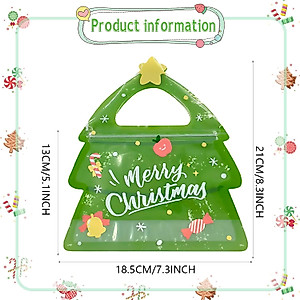 ESUOHYM Christmas Treat Bags For Kids Clear Tree Shaped Ziplock Reusable Goodie Bag Xmas Sealable Bags With Handle For Candy, Cookie, Snack, Party Supplies 10 PCS