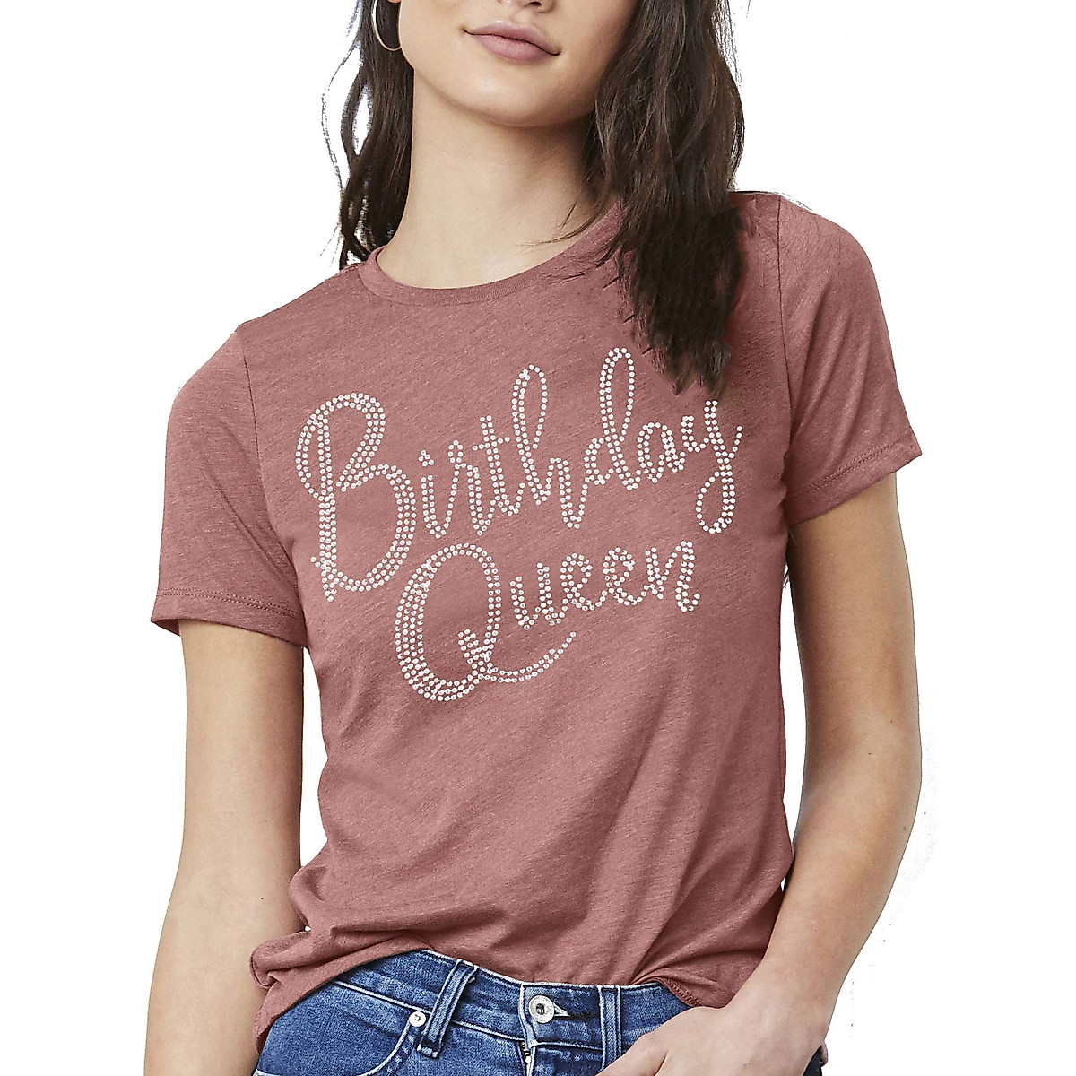 Birthday Tee Shirts for Women - Rhinestone Girly Birthday Queen T-Shirt - Birthday Party Gift for Women - Medium - Rose Gold Blush