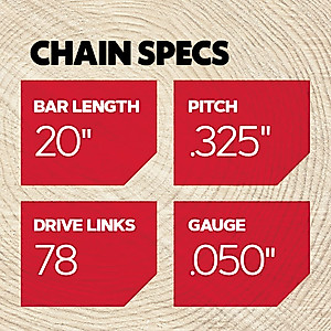 Oregon H78 ControlCut Chainsaw Chain for 20-Inch Bar – 78 Drive Links, Replacement Low-Kickback Chainsaw Blade, .050 Inch Gauge, .325 Inch Pitch, fits Echo, Poulan, Ryobi & Husqvarna Models (H78),Black