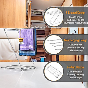 Kitchen Towel Holder Stand, 4-Arm Dish Towel Holder Countertop Hand Towel Holder for Bathroom, Free Standing Hand Towel Stand Washcloth Dish Cloth Drying Rack, Z-Shaped Folding Hanging Towel Bar Stand