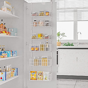 Qboid Sp Over The Door Pantry Organizer - With 6 Adjustable Shelves - Alloy Steel Metal - Hanging - Wall Mount - Storage Door Organization Kitchen Spice Rack,Cans,Closet,Bathroom-White