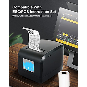 ZYWELL Thermal Receipt Printer, ZY908 Pos Printer, 80mm Direct Thermal, USB Ethernet Port, Support Windows/Mac/Android,No Square