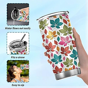 Autumn Leaves Travel Mug Insulated Tumbler with Lid and Straw Colorful Fall Stainless Steel Vacuum Double Walled Drinking Cup Keeps Drinks Cold & Hot Water Bottle for Travel Coffee Home School Office