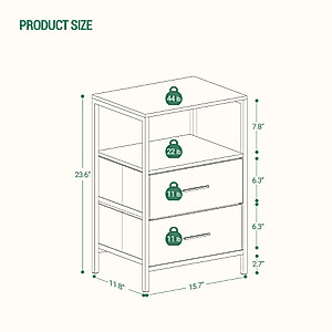 Hzuaneri End Table, Nightstands with 2 Fabric Storage Drawers and Shelves, Side Table, Bedside Tables with Open Storage Shelf for Bedroom, Office, Rustic Brown NS30701B