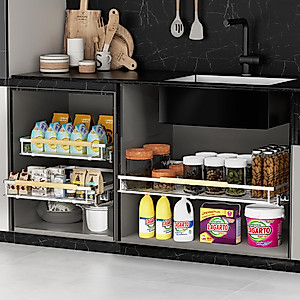 Slideep Expandable Slide Out Drawer, Large Pull Out Cabinet Organizer Pantry Shelves Storage Basket for Kitchen, Under Sink, Wardrobe, Chrome