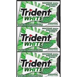 Trident White Spearmint Sugar Free Gum, 9 Pack of 16 Pieces (144 Total Pieces)