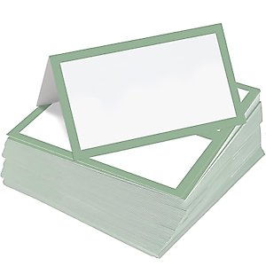 Whaline 100Pcs Sage Green Place Cards 3.5 x 2 Inch White Blank Tented Cards Wedding Seating Cards for Party Table Setting Supplies