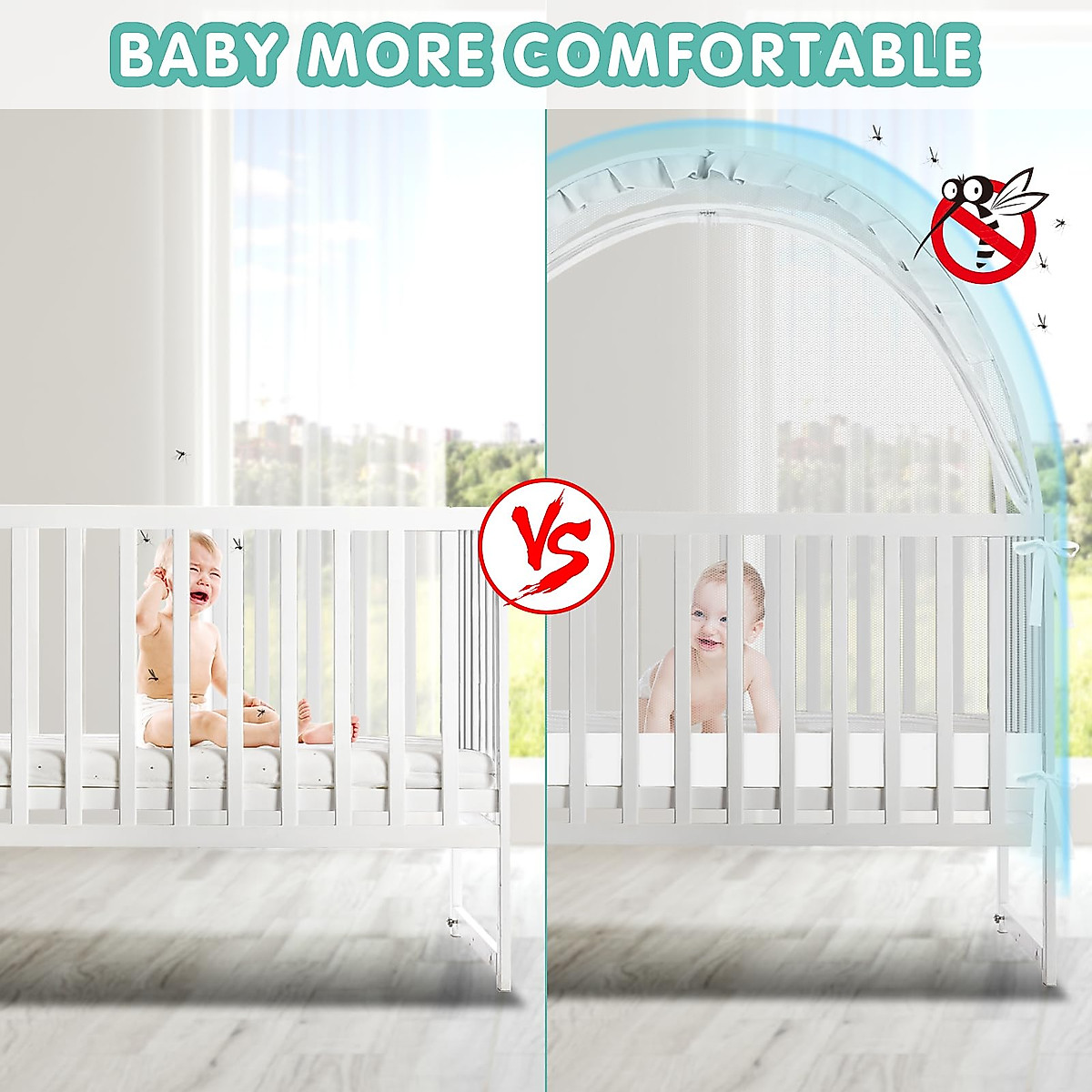 Crib Tent - Crib Net to Keep Baby in, Stop Baby from Climbing Out of Crib, Pop Up Baby Crib Tent with Durable Breathable Net Double Zipper Strong Rods Installation Convenience