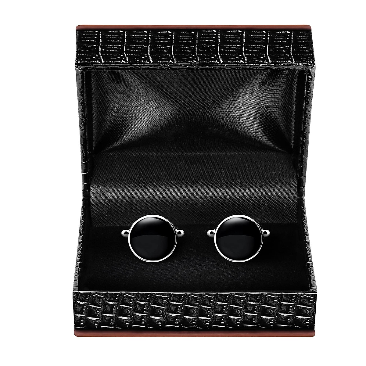 Elegant Cufflinks for Men, Jewelry Stainless Steel Classic Tuxedo Shirt Cuff Links with Gift Box for Men Unique Business Wedding- Black Toned