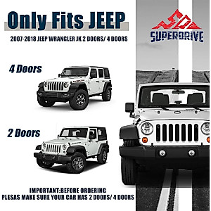 SUPERDRIVE Flat Front&Rear Tubular Fender Flares EXCL.LED Lights Mud Guards Compatible with 2007-2018 Jeep Wrangler JK&JKU 2/4 Door, 4 PCS Heavy Duty Solid Steel Textured Black Off-Road Liner Set