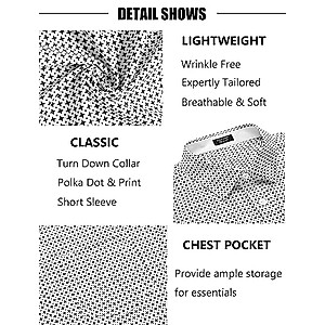 COOFANDY Men's Short Sleeve Slim Fit Dress Shirt Fitted Button Down Fashion Casual Business Polka Dot Printed Shirt