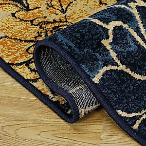 Zacoo Rugs for Living Room 8x10 Rug Modern Area Rug Floral Rug Bedroom Decor Floor Mats Ultra Soft Area Rug Large Non Slip Non Shedding Office Rug Aesthetic Rug for Nursery, Black/Navy/Gold 8'x10'