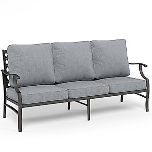 SUNSHINE VALLEY Metal Patio Furniture Sofa with 5.75" Extra Thick Waterproof Cushion, 3-Seater Deep Seating & High-Back Outdoor Couch All Weather Outdoor Seating for Backyard Deck Front Porch, Gray
