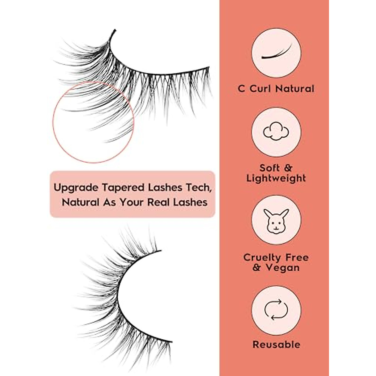 Natural Cat Eyelashes Mink Lashes Wispy Thinner Band 14mm False Eyelashes Natural Look 3D Volume Lashes C Curl Fake Eyelashes 7 Pair Siligli