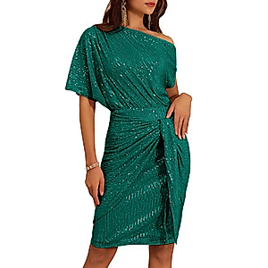 GRACE KARIN Party Dreses for Women Short Sleeve Sparkle Glitter Sequin Dresses Blue Green M