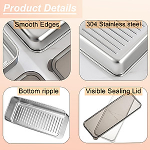 ANMOFLY Bacon Container for Refrigerator,Bacon Keeper 304 Stainless Steel Airtight Deli Meat Storage Containers for Fridge, 1PC Long Kitchen Food Storage Container with Lid and 2PCS Forks