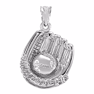 .925 Sterling Silver Baseball or Softball Glove & Ball Charm Pendant Necklace - 16" Rolo Chain