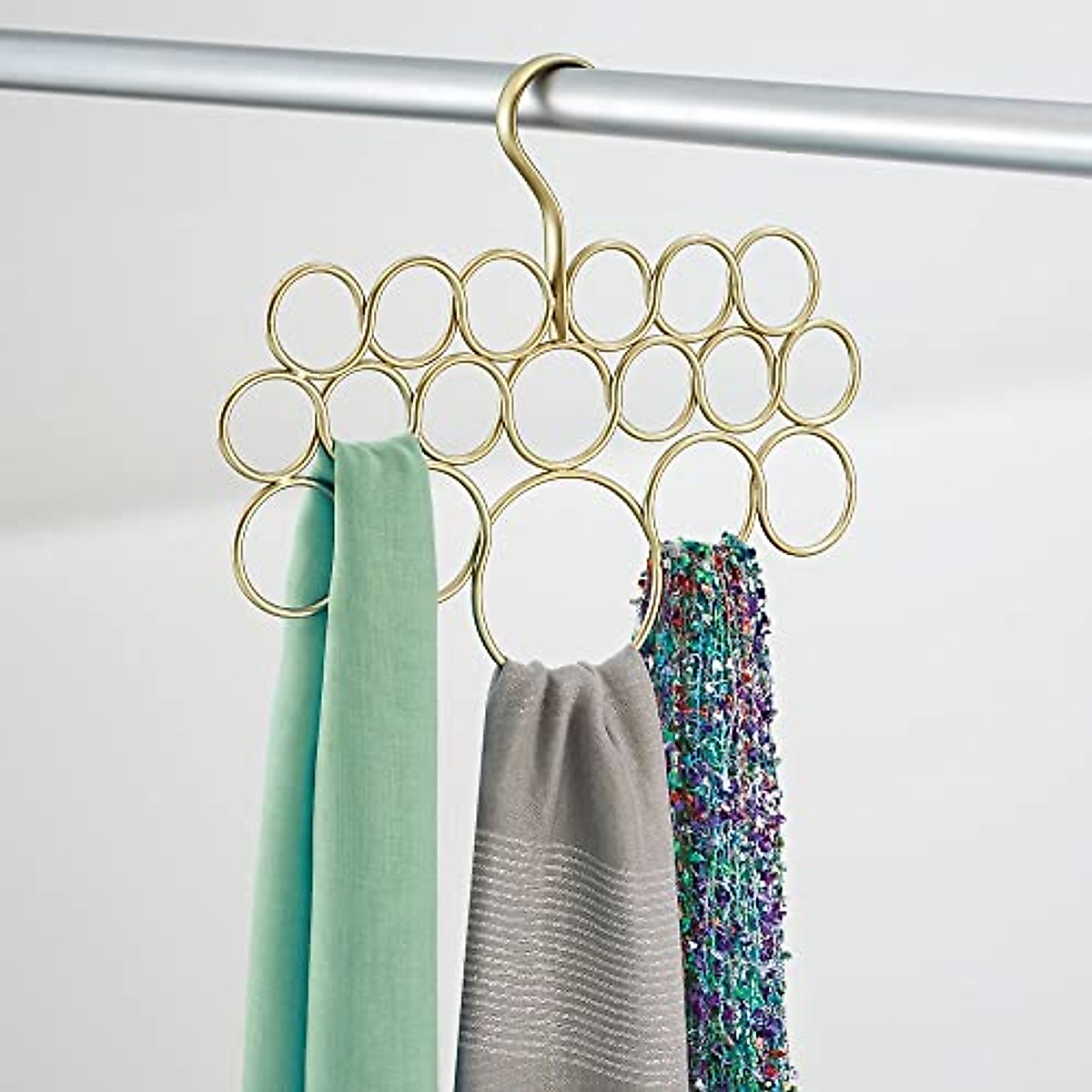mDesign Metal Closet Rod Hanging Storage Organizer Rack - Scarf Holder for Bedroom, Coat Closet, Entryway, Mudroom - Holds Scarves, Belts, Shawls, Accessories - Snag Free, 18 Sections - Brass