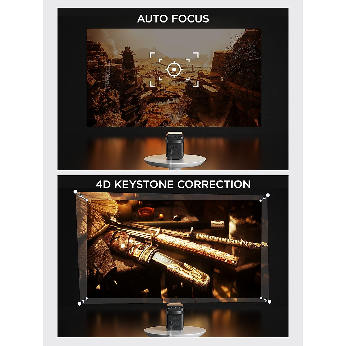 POKITTER Orca Retro 1080P Projector with WiFi and Bluetooth, 650 ANSI Lumens, Android 9.0 with 5000+ Apps, Auto Focus, 4D Keystone Correction, 10W Speakers, 40"-200" Image for Home,HDR10+,T6R MAX