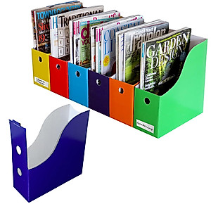Evelots Magazine File Holder-Organizer-Full 4 Inch Wide-6 Colors-W/Labels-Set/6