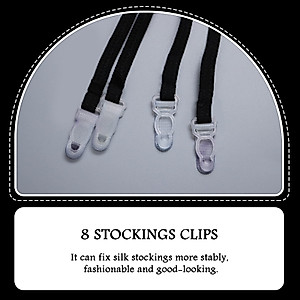 Women Sexy Lace Garter Belt with Stockings,Double Mesh Suspender Belt with Thigh High Stockings,8 Elastic Clips for Hold Ups (Black)