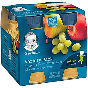 Gerber Juice Variety Pack, Apple, Pear, White Grape, 4 Ounce (24 Bottles)