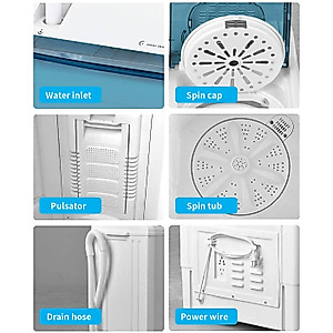 Twin Tub Portable Mini Washing Machine 26lbs Capacity, Compact Washer(18lbs)&Spiner(8lbs)/Built-in Drain Pump/Semi-Automatic (White&Blue)