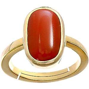 ADITYA JEWELS Red color Ring Certified Natural 7.25 Ratti Red Coral Ring Astrological Purpose Ring Moonga Stone Ring Adjustable Panchdhatu Gemstone Ring For Christmas Gift Men's & Women's