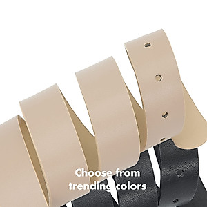 Earnda 2 Pack Women Belts for Jeans Dresses Fashion Gold Buckle Ladies Waist Belt Faux Leather Beige and Black Small 27-29