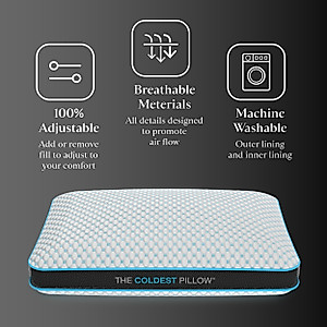 Coldest Pillow - Adjustable Fill, Washable Cover, and Best for Breathable Cool While Sleeping -Premium (Small) (Grey)