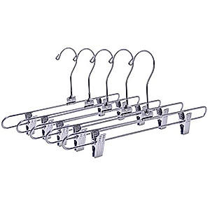 Quality Skirt Pants Trouser Hangers, 8-Pack Heavy Duty Metal Swivel Hook, Adjustable Clips, Jeans, Bottoms (Chrome, 8)